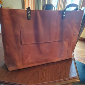 Extra LARGE Leather TOTE Bag With Pockets and ZIPPER / Black | Etsy