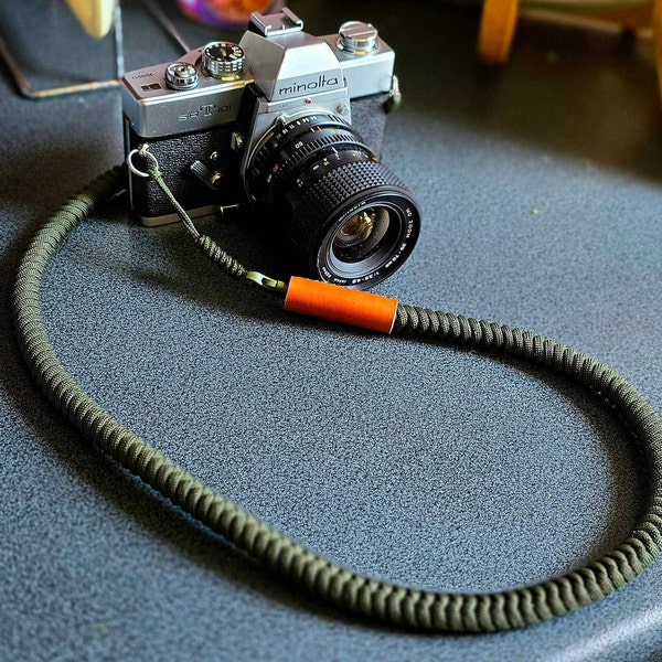 Gray Paracord Camera Strap, Snake Knot, Mix Color Leather Detail, Quick ...
