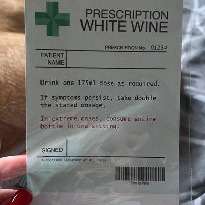 Personalised Prescription Wine Bottle Label Red White Rose Mulled Wine ...