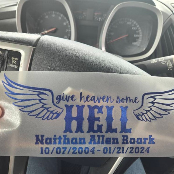 Give Heaven Some Hell Bereavement Car Decal, Angels Wings Memorial Car ...