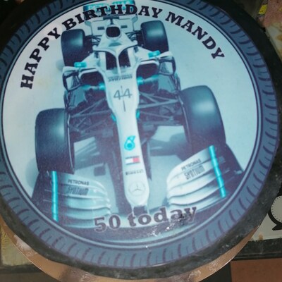 F1 Grey Formula One With Tyre Frame Round Circle Cake Icing or Wafer ...