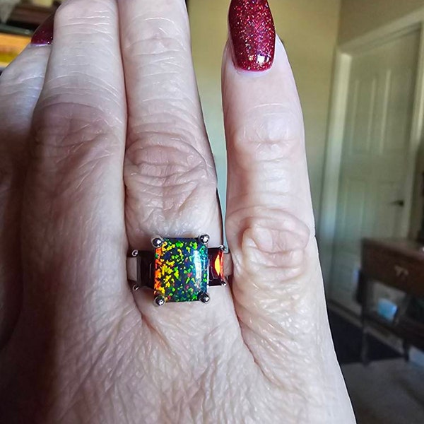 Vintage Sterling Silver White Opal & White Topaz Horse Shoe Ring Size 8 ...