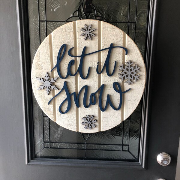 Let It Snow Door Sign, Snowflake Door Hanger, Modern Rustic Christmas ...