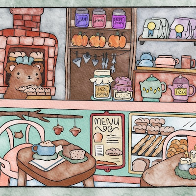 Adult Coloring Page : Cozy Bear Cafe - Etsy