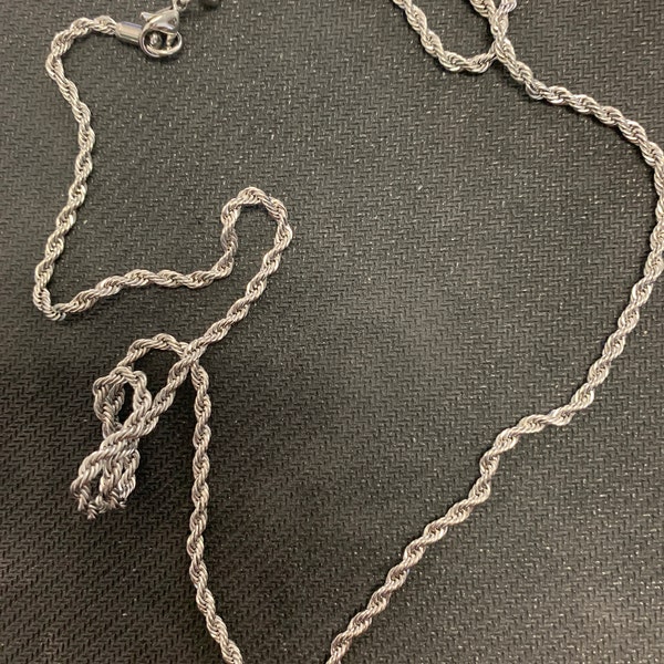 Stainless Steel Silver Rope Chain Waterproof Bracelet Necklace for Men ...