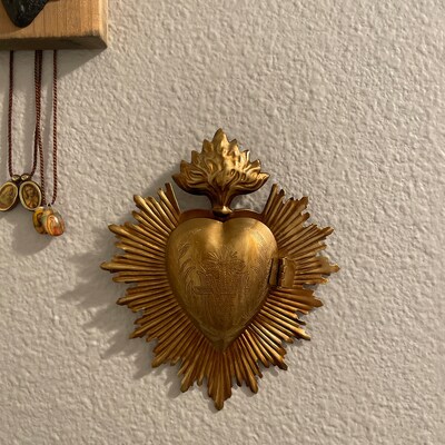 Sacred Heart, Milagro Heart, Antique Gold Heart Box, Catholic Heart ...