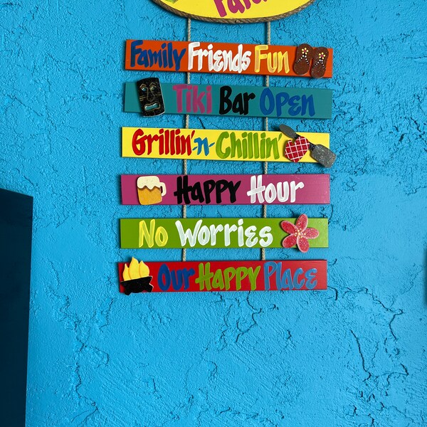 Backyard Paradise Hand Painted Wood Wall Hanger Sign Personalized Tiki ...
