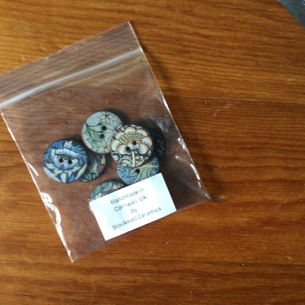 Set of 8 Handmade Ceramic Buttons. William Morris Vintage Design 22mm ...