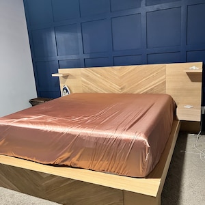Handcrafted Wood Stepped Platform Bed Frame Modern White Oak Headboard ...