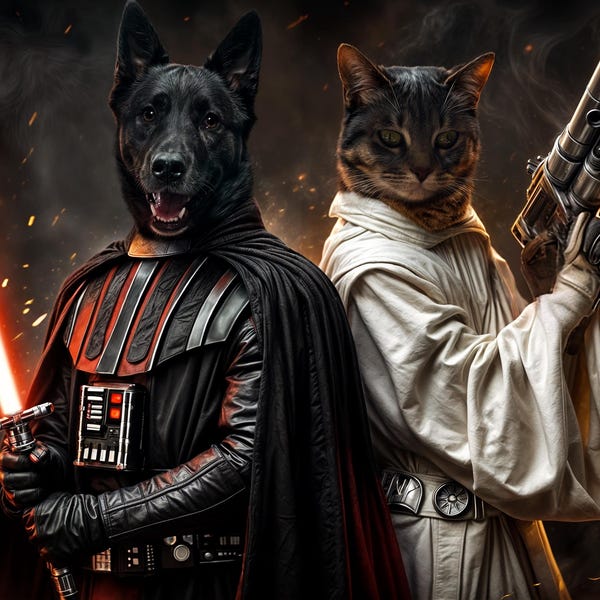 Custom Darth Vader Dog Portrait, Princess Leia Dog Portrait, Two Pets ...
