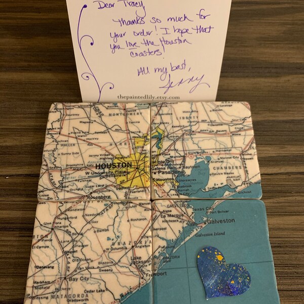 Coasters Houston TX Map Drink Coasters - Etsy