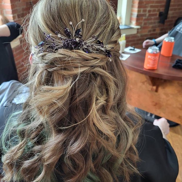 Dark Purple Hair Comb Purple Jewelry Set Amethyst Jewelry Set Purple ...