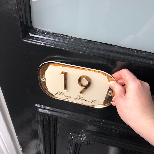 House Sign, Hand Painted Number Plaque, Personalised in Mirror - Etsy
