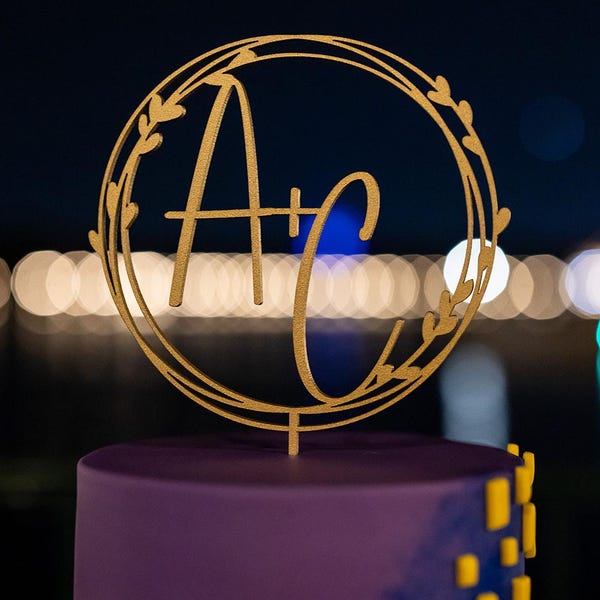 Gold Monogram Wedding Cake Topper Personalized,custom Initials Cake ...