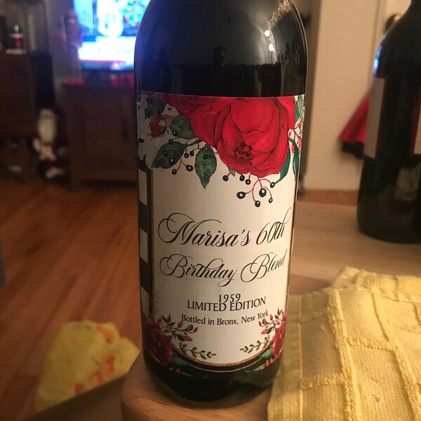 60th Birthday Wine Labels, Personalized Birthday Wine Label - Etsy