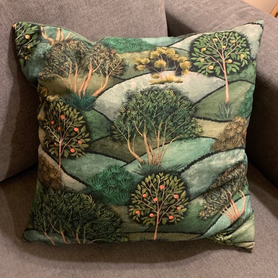 Apple Trees Cushion Cover Floral Boho Green Printed Cotton Fabric Home ...