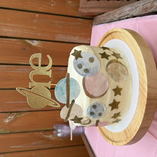 Edible Space Theme Planets and Stars Wafer Topper With Gold Accent ...