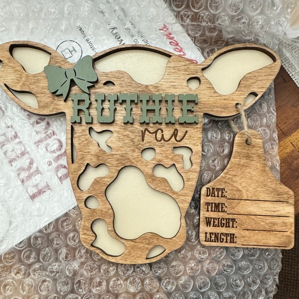 Baby Boy Cow Birth Stats Sign / Nursery Announcement / Cattle Tag ...