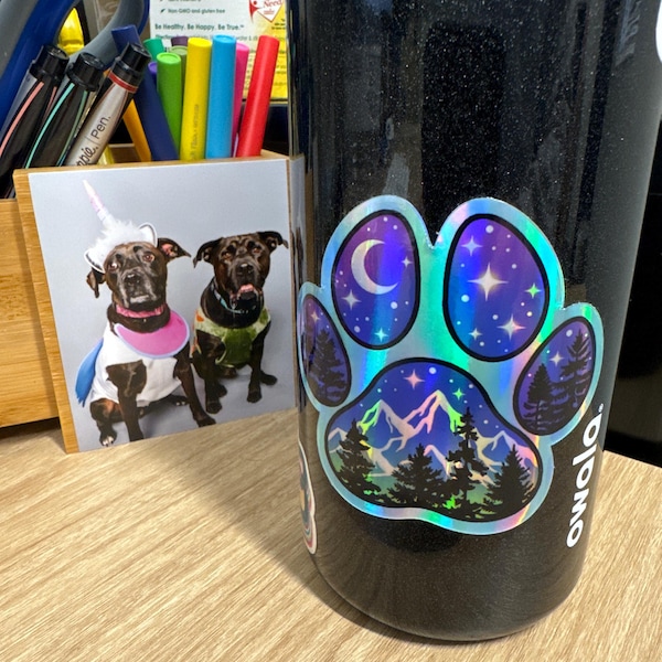 Paw Print Sticker, Holographic Dog Sticker, Hiking Vinyl Sticker, Dog ...