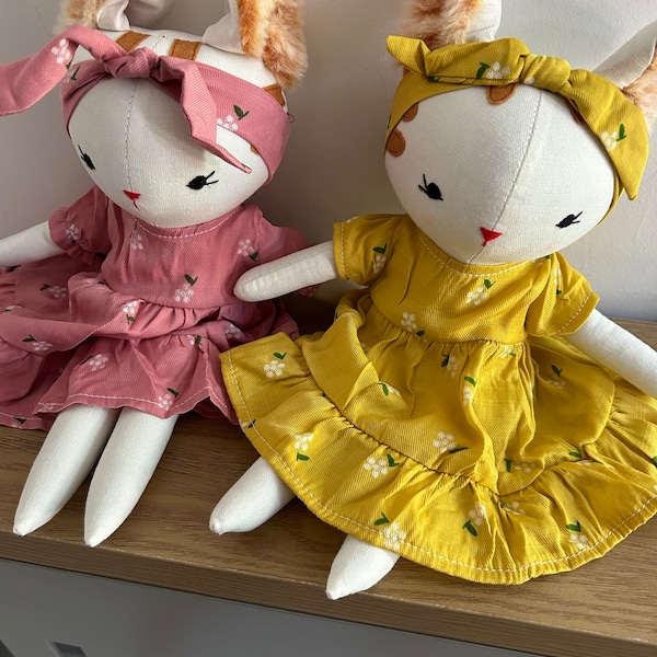 Cute Cat Doll, Kitty Doll With Yellow Sundress, Soft Doll Nature Linen ...