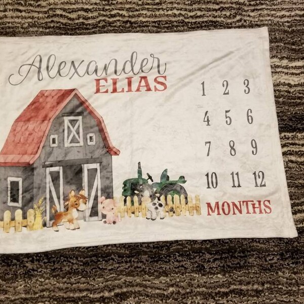 Farm Blanket, Tractor Blanket, Milestone Blanket, Monthly Baby Blanket ...