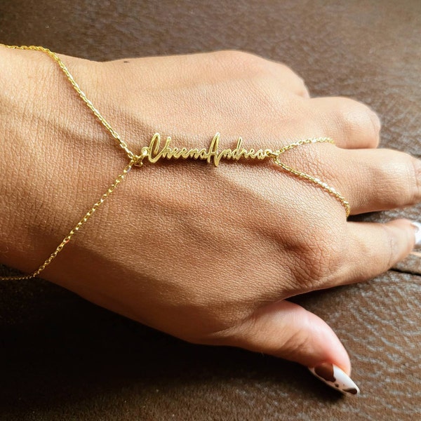 Custom Hand Chain, Name Hand Chain Slave, Adjustable Name Bracelet ...