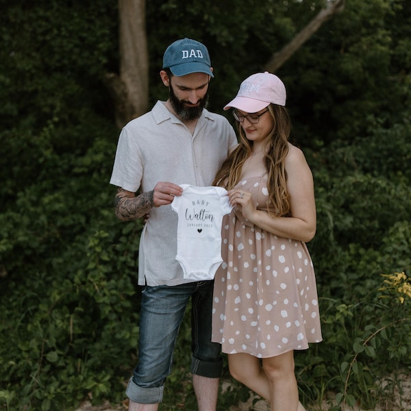 Baby Reveal MOM Hat, DAD Hat, EMBROIDERED Hat, Pigment Dyed Baseball ...