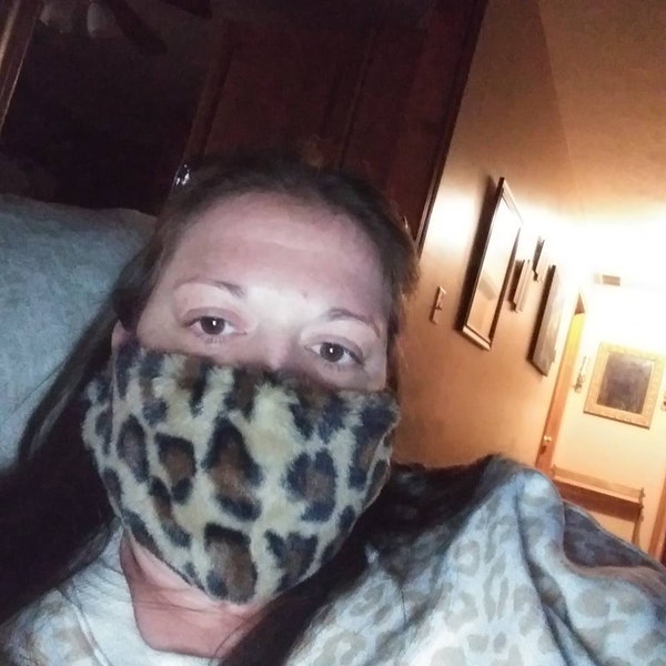 Trendy Leopard Faux Fur Face Mask, Warm Winter Face Masks With ...