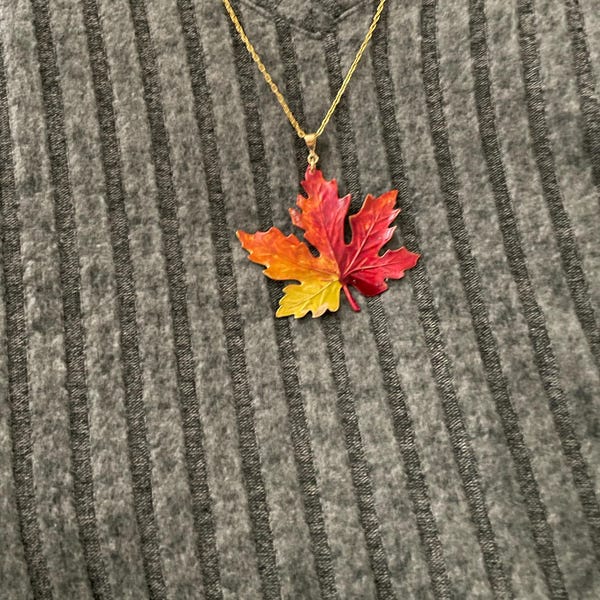 Mini MAPLE LEAF Necklace. GOLD Chain. Hand Painted in Autumn Colors ...