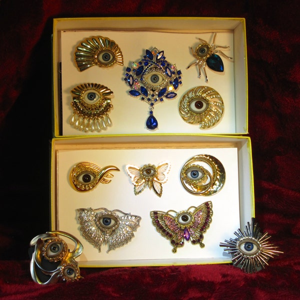 Sea Urchin Wink - Gold Tone Eyeball Brooch Pin With Hand Placed ...