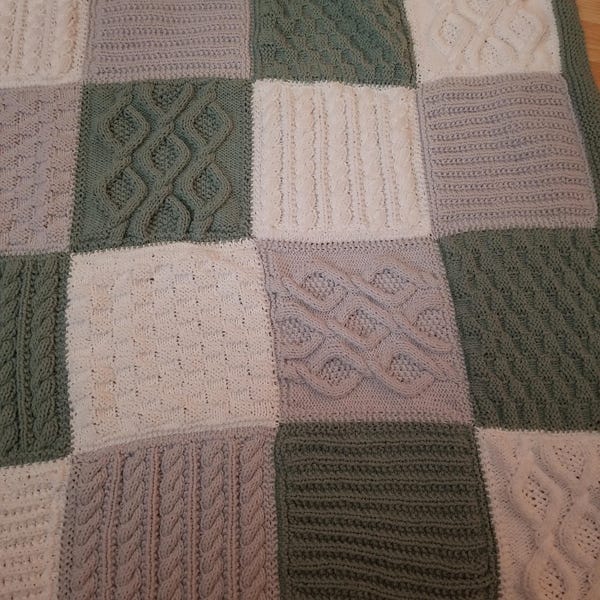 Aran Blanket/afghan Pattern-knit in Squares & Join- Measures 96 X126cm ...