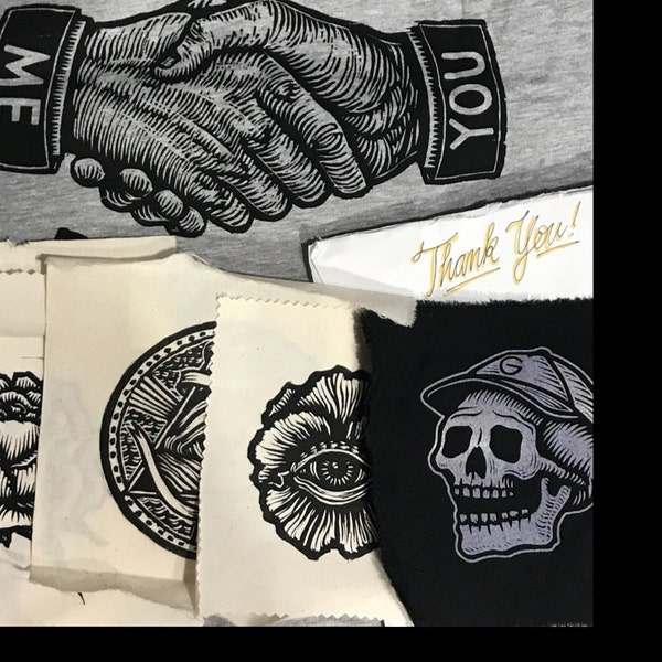 Crossed Fingers Linocut Patch - Etsy