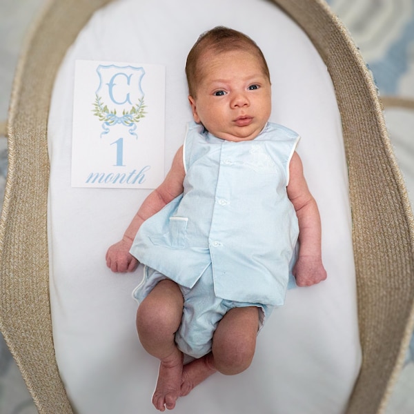 Watercolor Monogram Crest Baby Milestone Cards | Baby Shower Gift ...