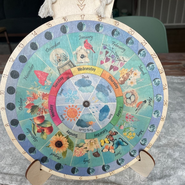 Wheel of the Year, Wooden Perpetual Calendar, Moon Phases Wheel ...