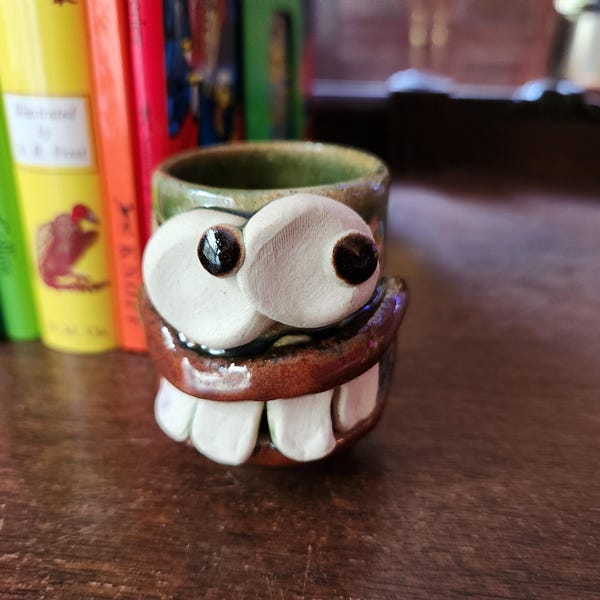 PENELOPE Pottery Chicken Mug in Blue. Cute Hot Tea Mug. Funny Face ...