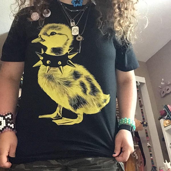 Punk T-shirt Baby Duck Graphic Black Tee Emo Punk Teen Spiked Collar ...