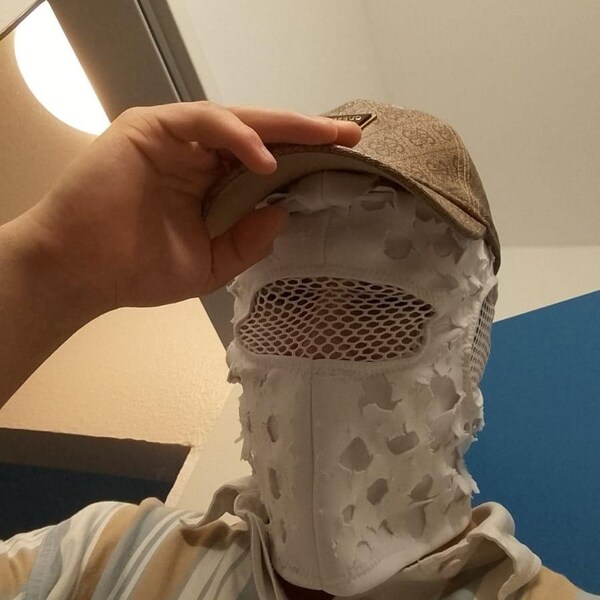 Ski Mask, Black and White Balaclava Handmade Special Design Unique Face ...