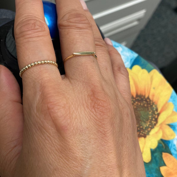 14K Solid Gold Rectangle Bar Ring, Plain Stacking Ring, Thin Gold, Stackable Knuckle Dainty Ring ...