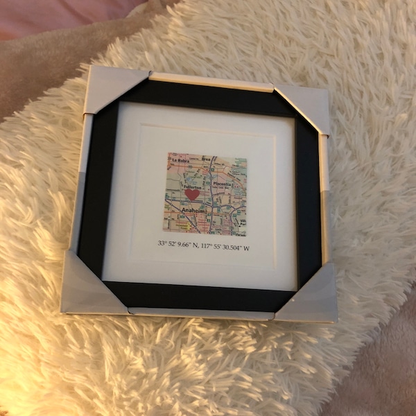 Framed Map & GPS Coordinates - Custom Map Gift - Latitude Longitude ...