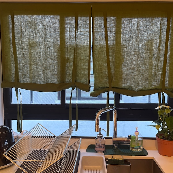 27''/70cm Wide Moss Green Linen Roll up Blind, Linen Window Blind With ...