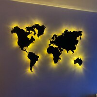 LED WORLD MAP / Wood World Map / Modern Home Decor / Led Wall Art / Led ...