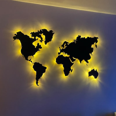 LED WORLD MAP / Wood World Map / Modern Home Decor / Led Wall Art / Led ...