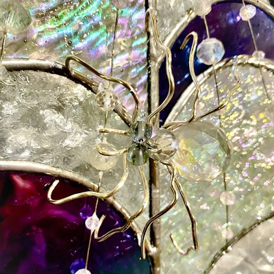 Stained Glass Iridescent Spider Web With Spider, Holiday Decor ...