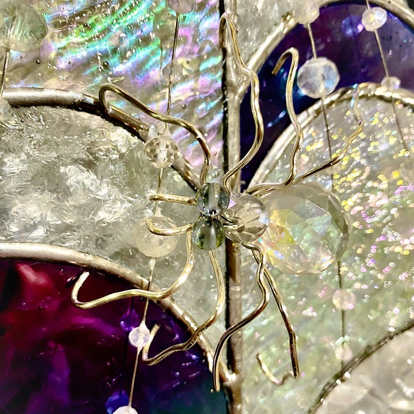 Stained Glass Iridescent Spider Web With Spider, Holiday Decor ...