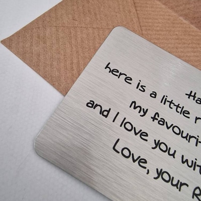 Personalised Metal Wallet Card Add Any Text Custom Card Keepsake Gift ...