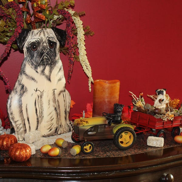 Large Pug Doll on Wooden Rocking Horse, Christmas Dog Decoration, Gift ...