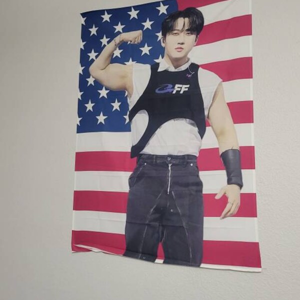 Stray Kids Hyunjin Flag Banner, SKZ Hyunjin American Flag Tapestry ...