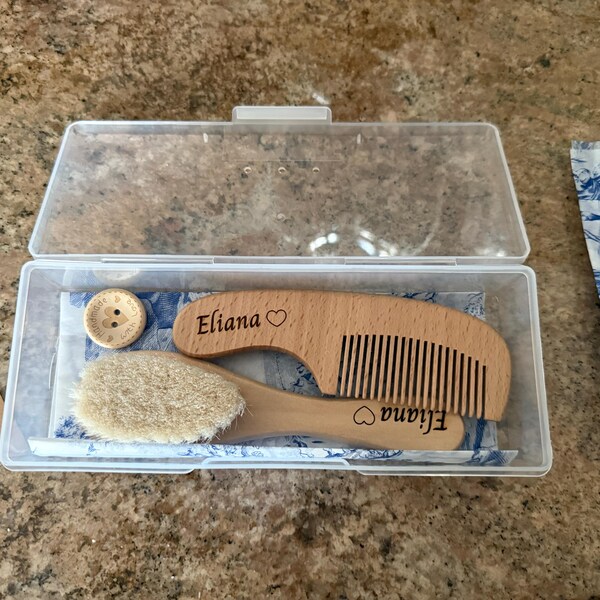 Natural Wood Comb and Brush Set, Blank Brush and Comb, Engravable Brush ...