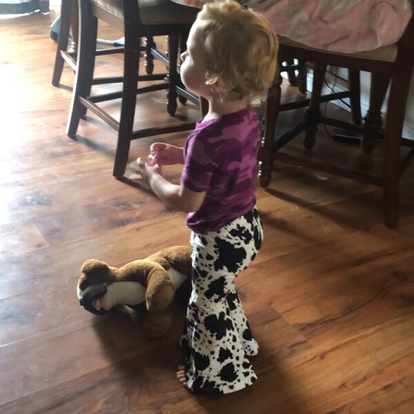 Girls Cow Pants, Cow Print Bell Bottoms, Cow Birthday Pants, Farm Theme ...