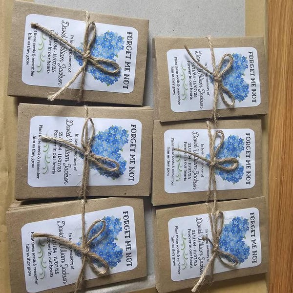 Personalised Funeral Forget Me Not Flower Seed Packets Envelopes ...